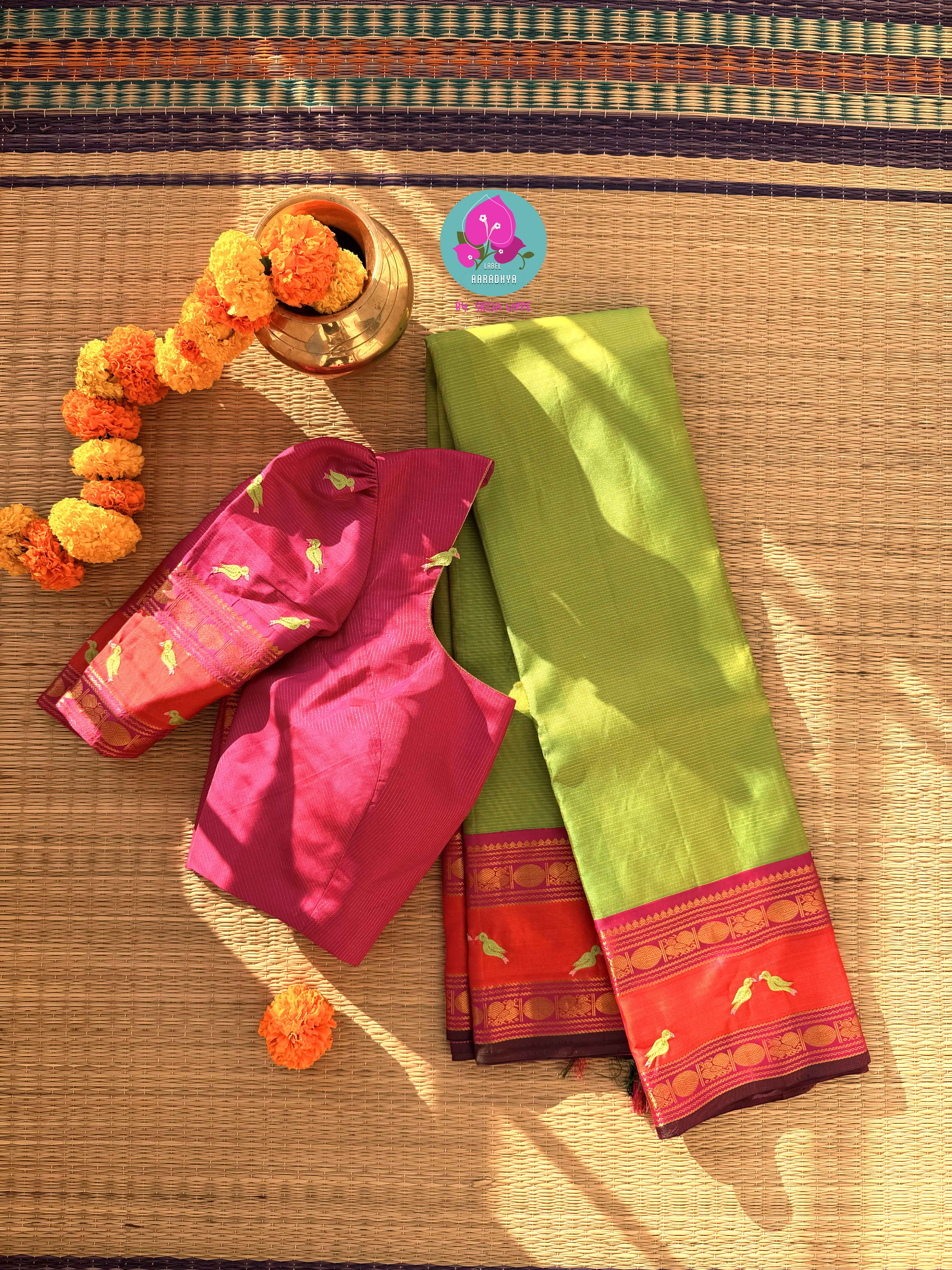 Vihanga Varnam – Vintage Green Kanchipattu with Bird Handwork – Srijauppe
